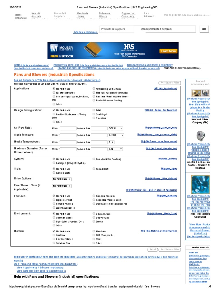 Fans and Blowers (Industrial) Specifications - IHS Engineering360 | PDF ...