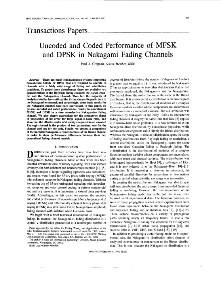MFSK Nakagami | PDF | Probability Density Function | Normal Distribution