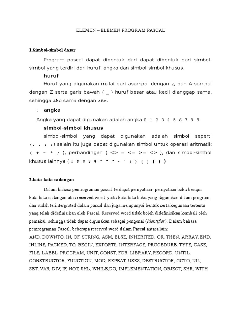 ELEMEN-elemen Program Pascal Jadi | PDF | Metode & Bahan Ajar | Teknologi & Rekayasa