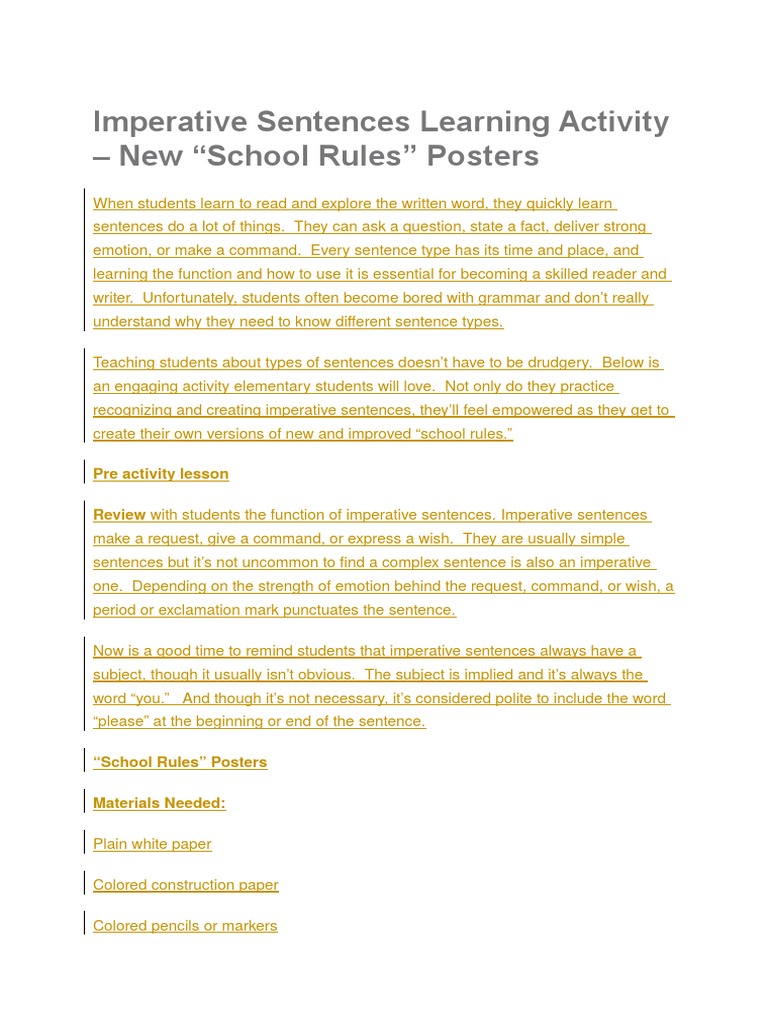 Imperative Sentences Learning Activity | Download Free PDF | Sentence ...