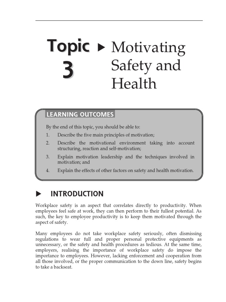 Topic 3 Motivating Safety and Health1 PDF | PDF | Motivation | Motivational