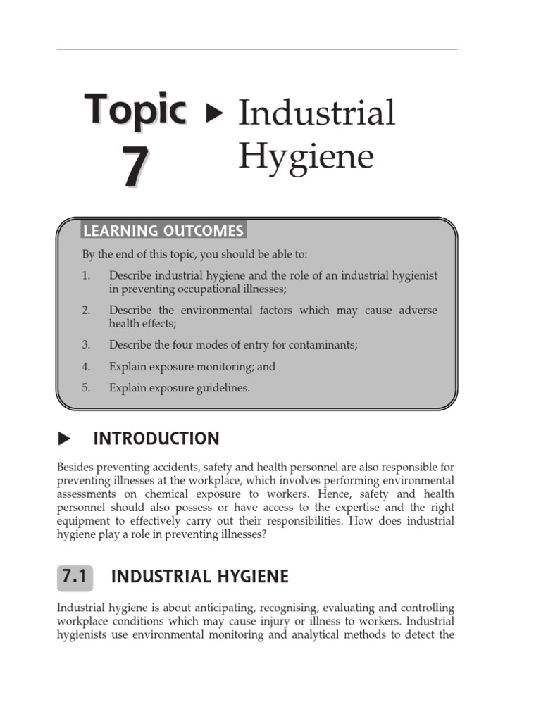 Topic 7 Industrial Hygiene PDF | PDF | Occupational Hygiene | Safety