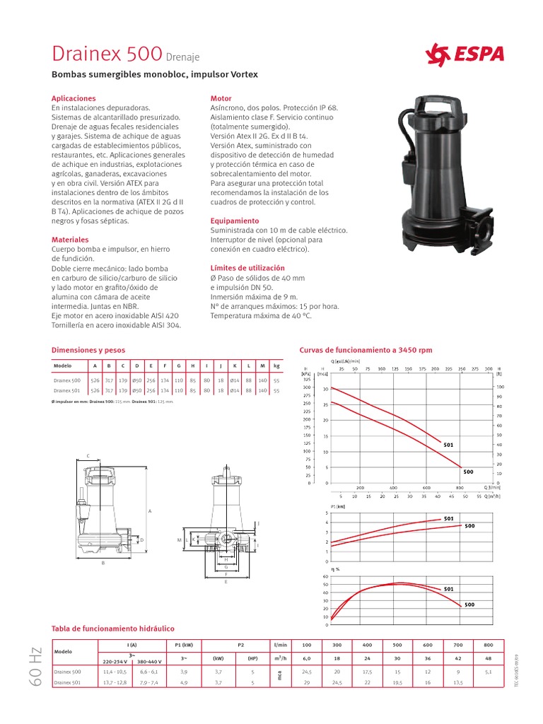 Bombas Drenex 500: Drenaje Eficiente | PDF | Tecnología