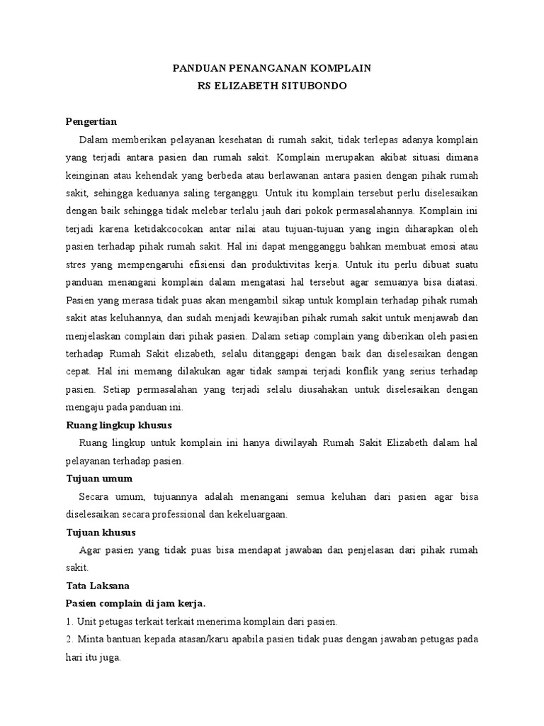 Panduan Komplain RS Elizabeth | PDF | Pengembangan Diri | Sains & Matematika