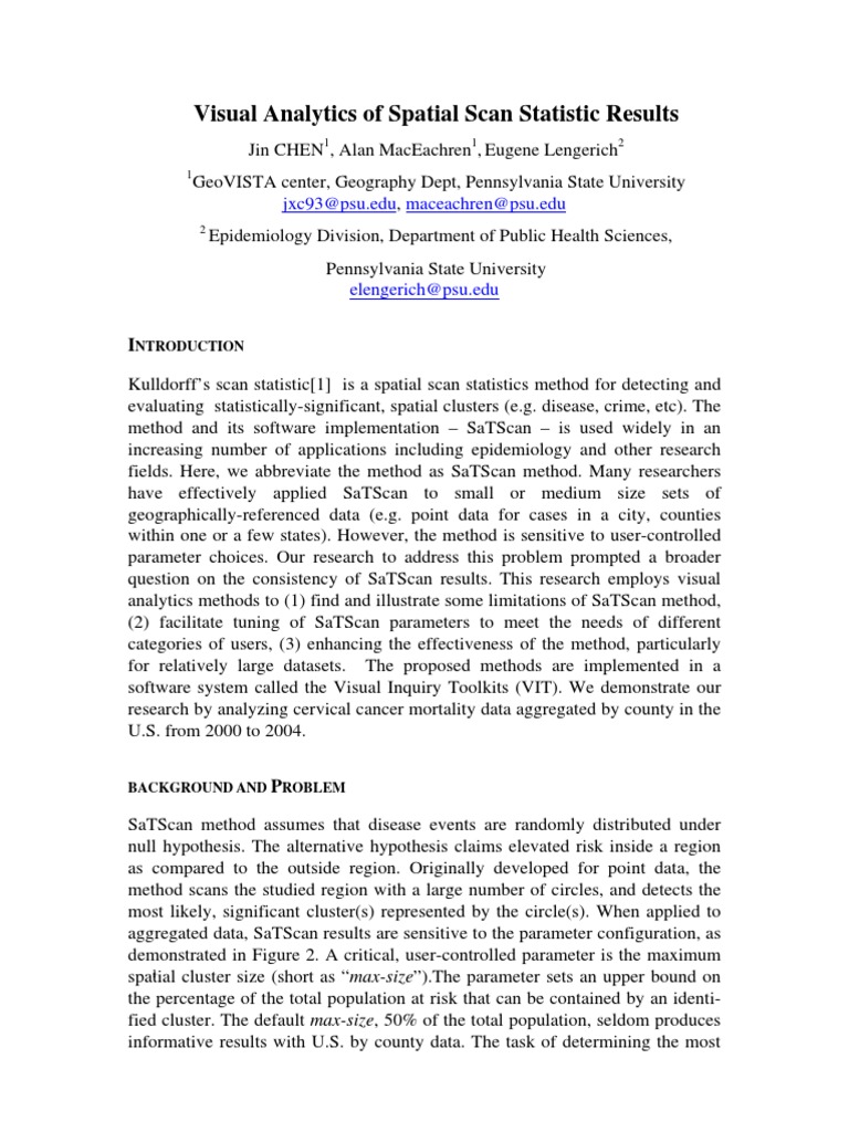 Visual Analytics of Spatial Scan Statistic Results: Jxc93@psu - Edu Maceachren@psu - Edu | PDF ...