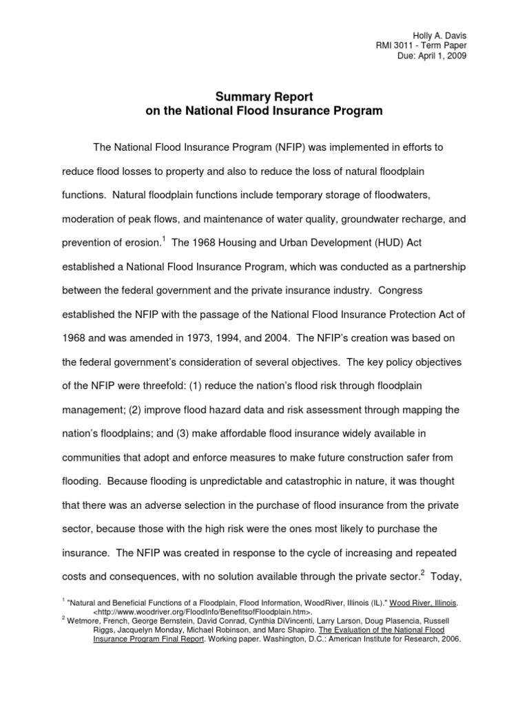 Summary Report On NFIP Holly Davis | PDF | Flood Insurance | Federal ...