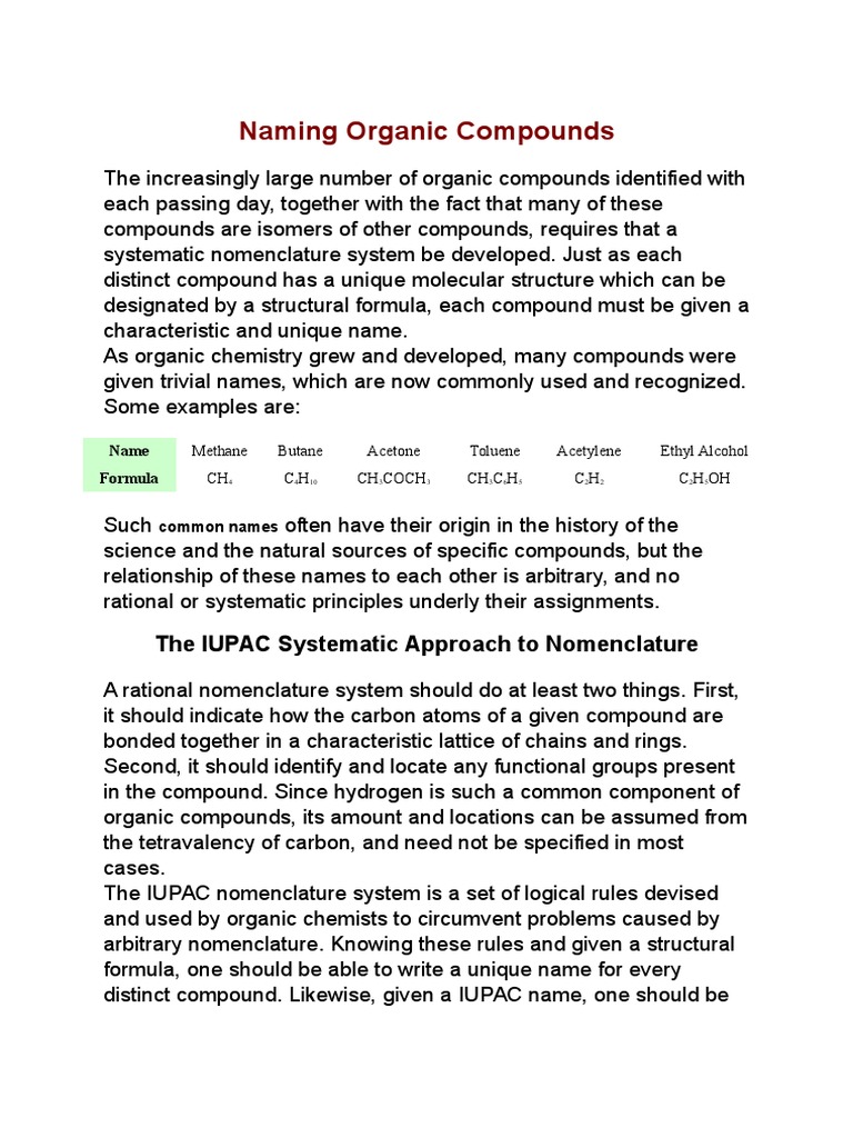 Naming Organic Compounds | PDF | Alkene | Alkane