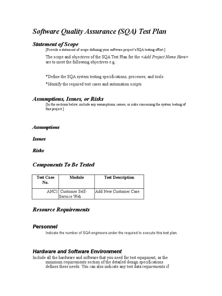 SQA Test Plan | PDF | Software Testing | Software Bug
