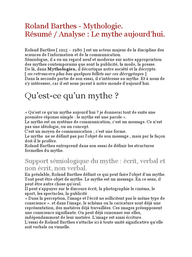 Mythologies Roland Barthes | PDF | Symboles | la communication
