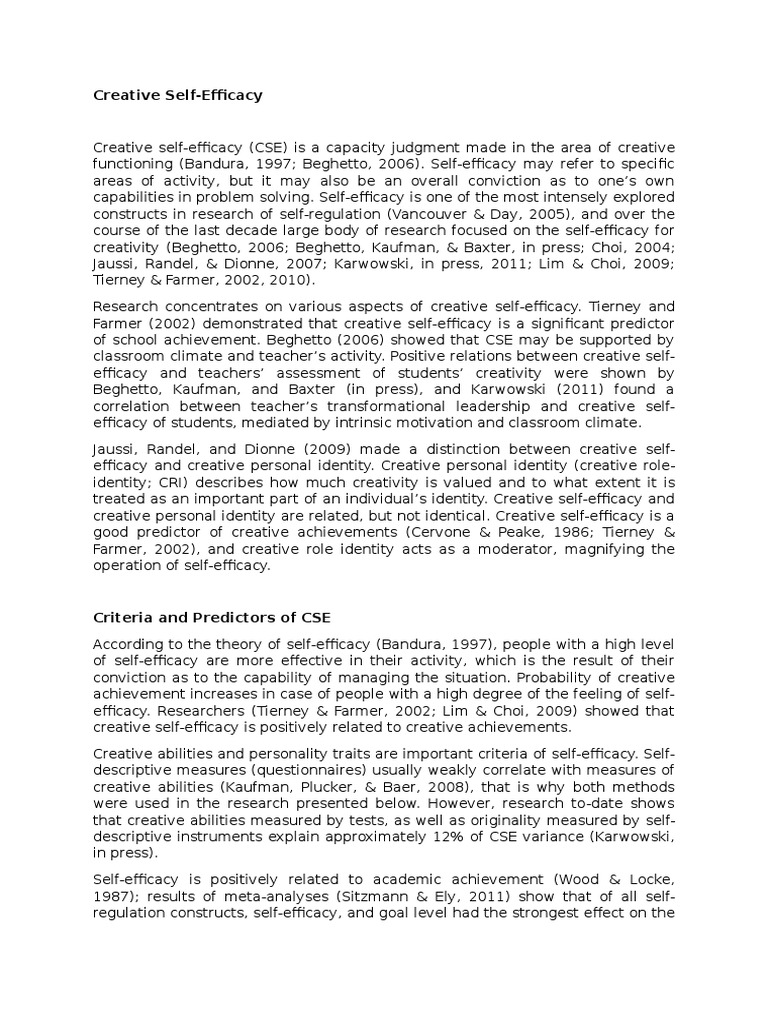 Creative Self-Efficacy | PDF | Self Efficacy | Creativity