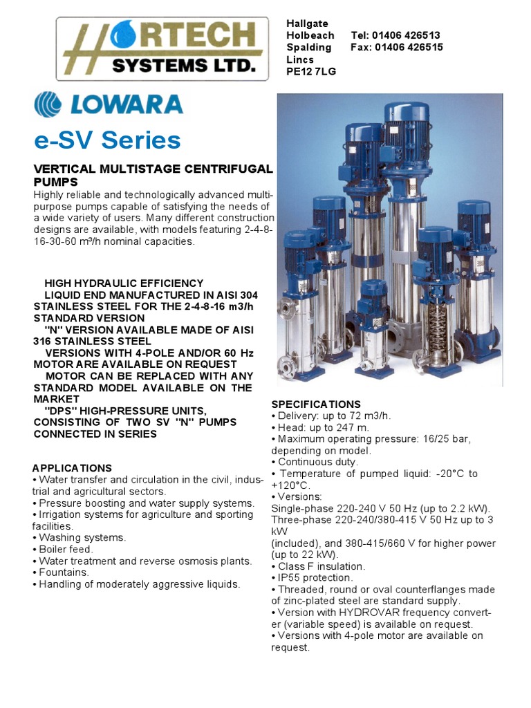 Lowara SV Series Pumps | PDF | Pump | Energy Technology