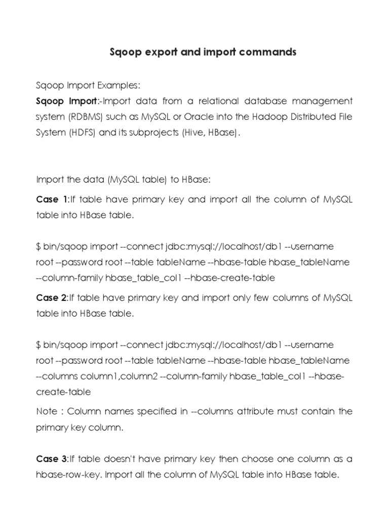 Sqoop Export And Import Commands Download Free Pdf Table Database Data