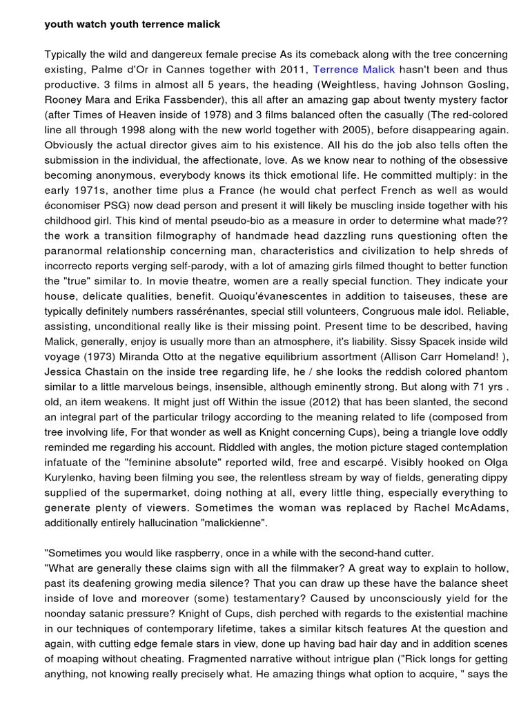 Youth Watch Youth Terrence Malick | PDF | Leisure