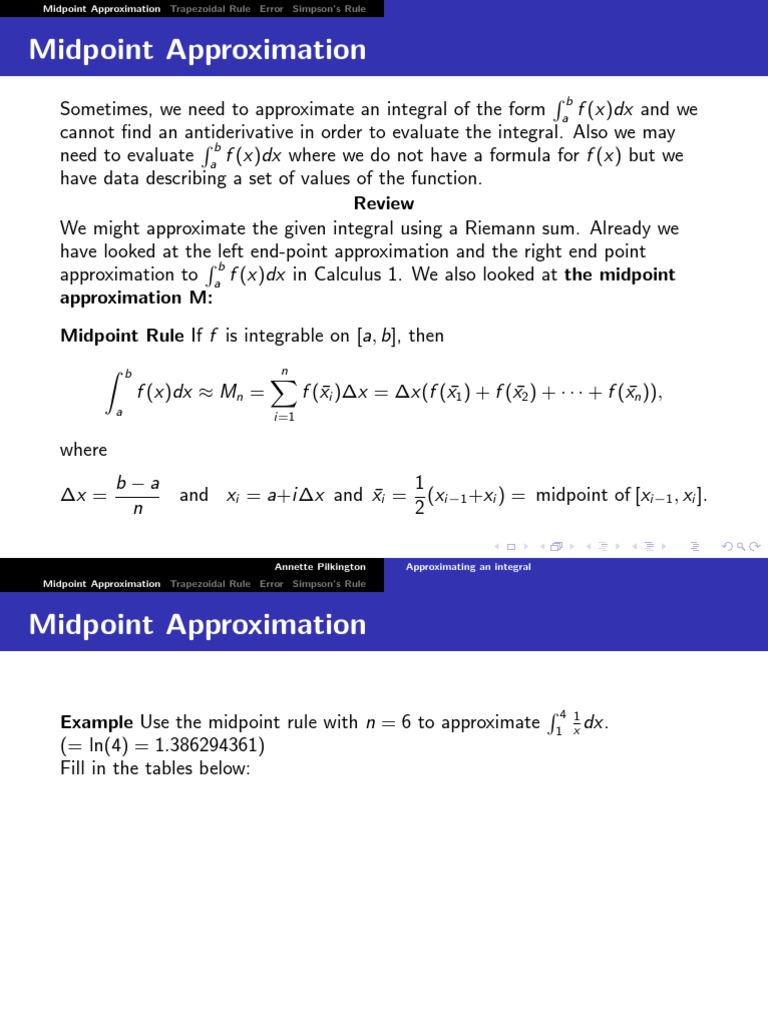 Midpoint Approximation: B A B A | PDF | Integral | Area