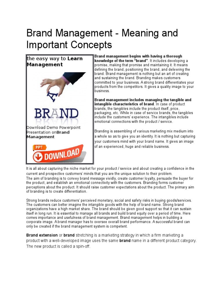 Brand Management - Meaning and Important Concepts: The Easy Way To ...