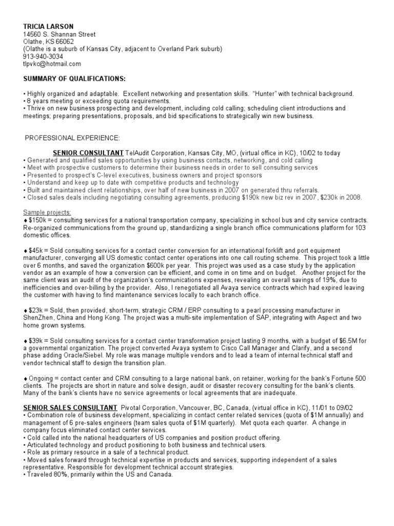 Tricia Larson Resume | PDF | Call Centre | Interactive Voice Response