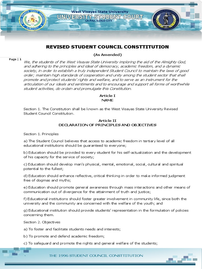 The 1996 Student Council Consttitution | PDF | Committee | Academic Freedom