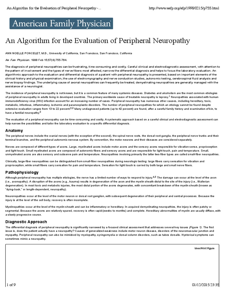 An Algorithm For The Evaluation of Peripheral Neuropathy - American ...