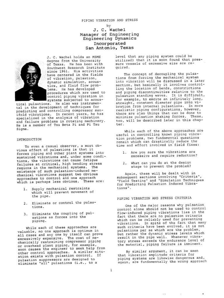 Piping Vibration & Stress by J.c.wachel PDF | PDF