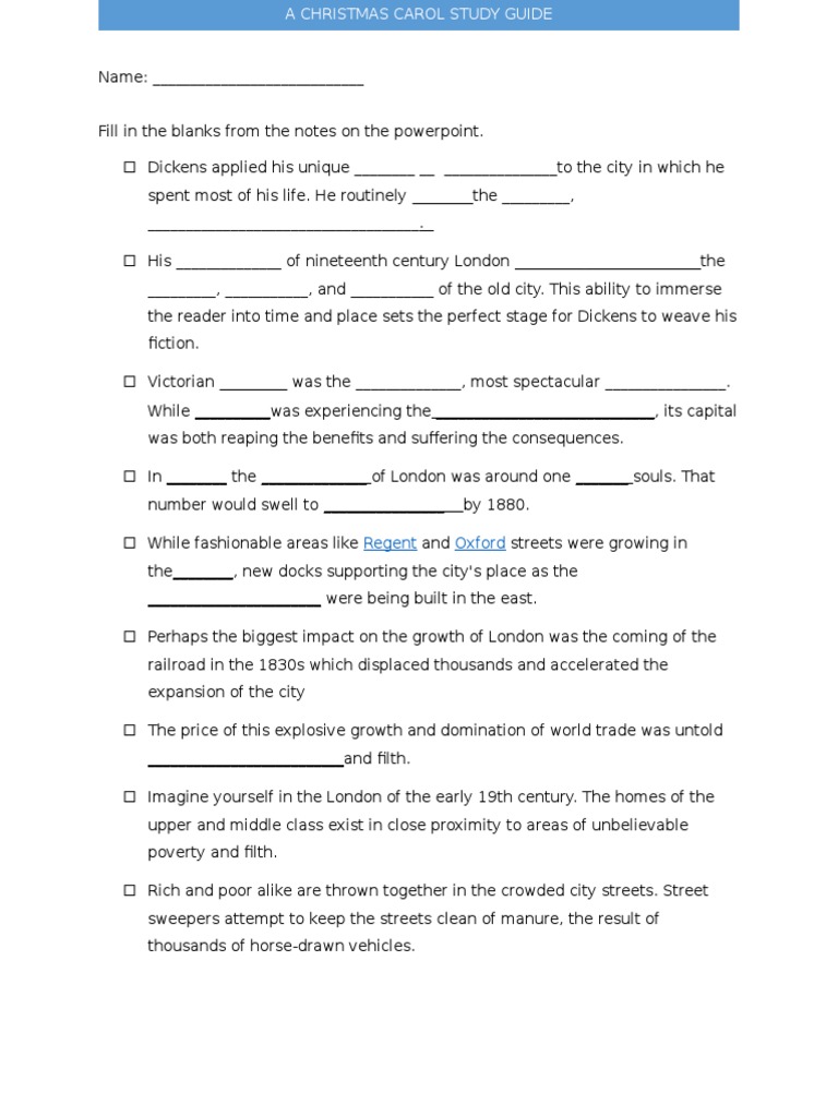 A Christmas Carol Study Guide | PDF | Charles Dickens | A Christmas Carol