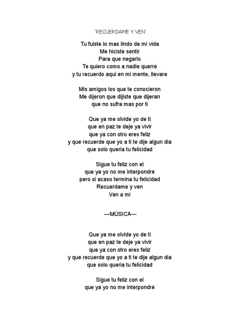 Recuerdame y Ven Letras | PDF