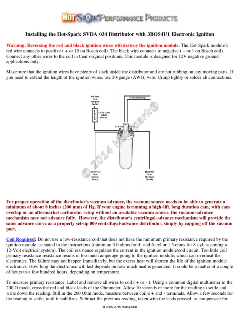 Installing The 009 Distributor With 3BOS4U1 Electronic Ignition | PDF ...