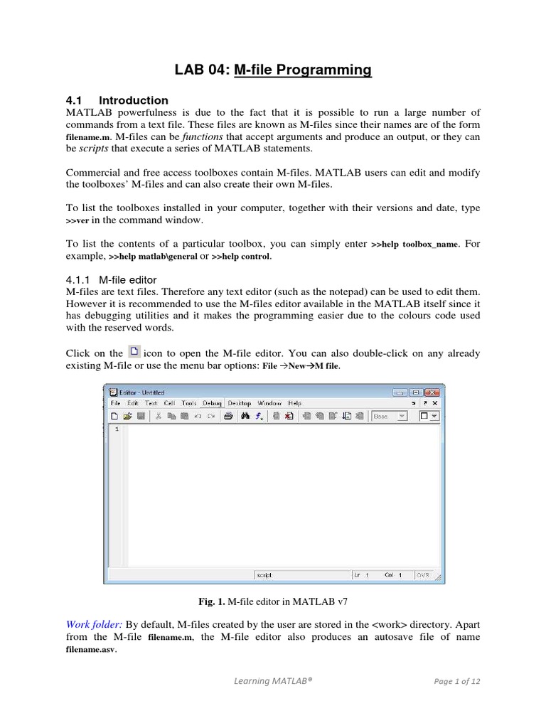 LAB 04: M-File Programming | PDF | Parameter (Computer Programming) | Matlab