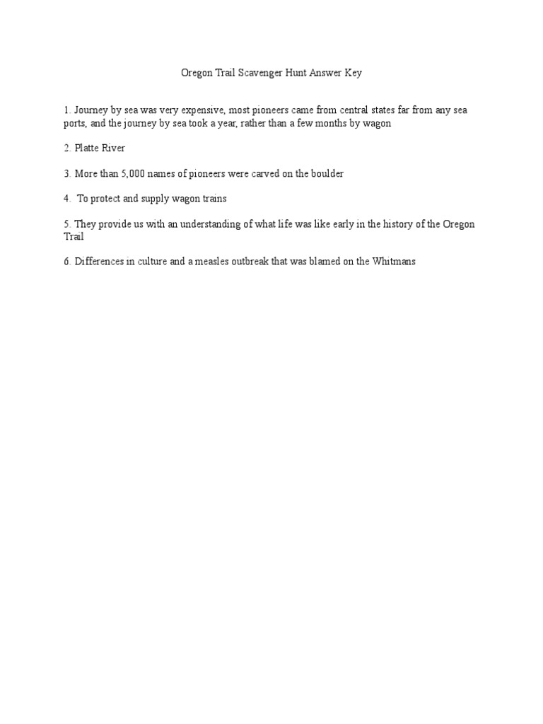 Oregon Trail SH Answer Key | PDF | Oregon Trail