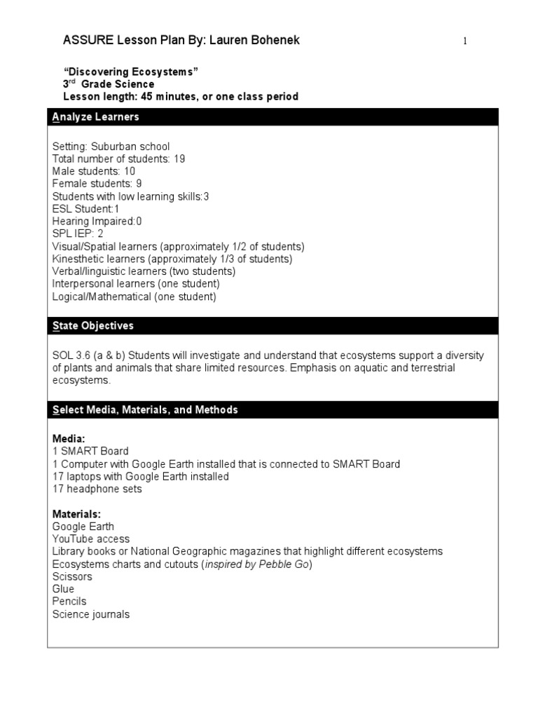 3rd Grade Ecosystem Lesson Plan | PDF | Educational Assessment | Ecosystem