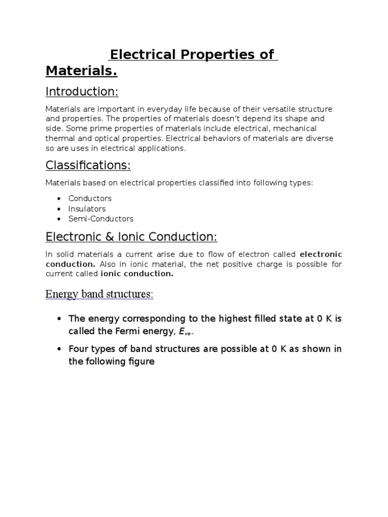 Electrical Properties of Materials Explained | PDF | Electrical ...