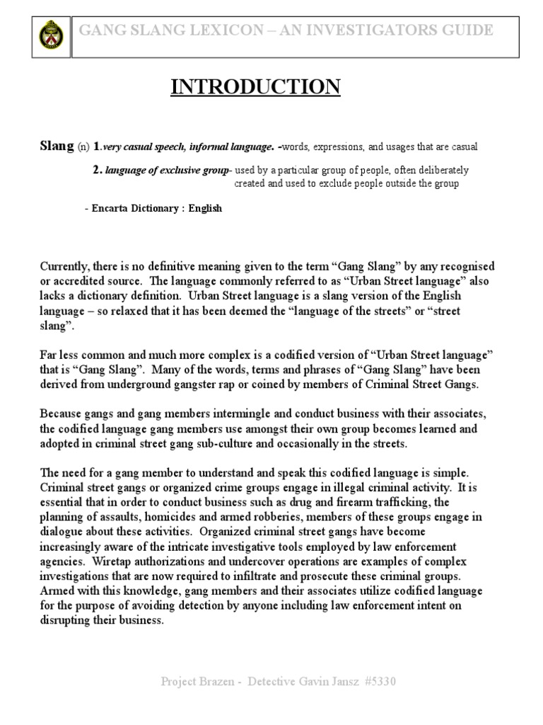 Gang Slang Lexicon - An Investigators Guide | PDF | Gang | Firearms