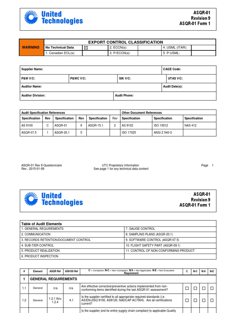Asqr01 Form1 | PDF | Specification (Technical Standard) | Supply Chain