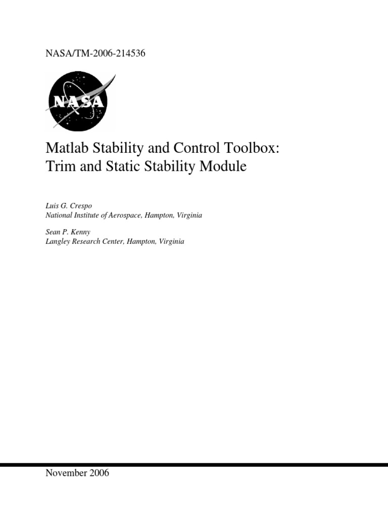 Matlab Stability and Control Toolbox, Trim and Static Stability Module - Nasa | PDF | Flight ...