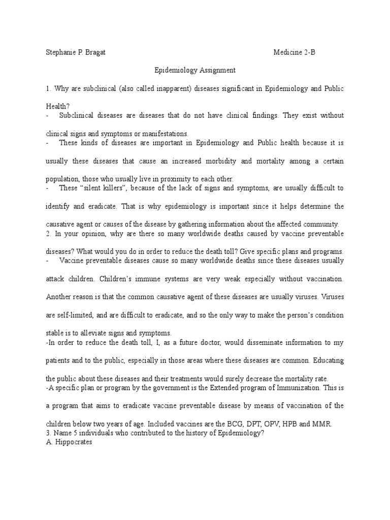 Epi Assignment | PDF | Vaccination | Epidemiology