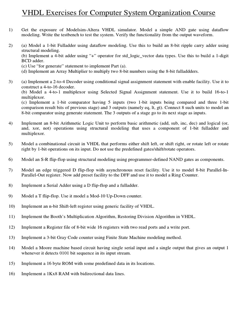 VHDL Experiments List | PDF | Vhdl | Electronic Circuits