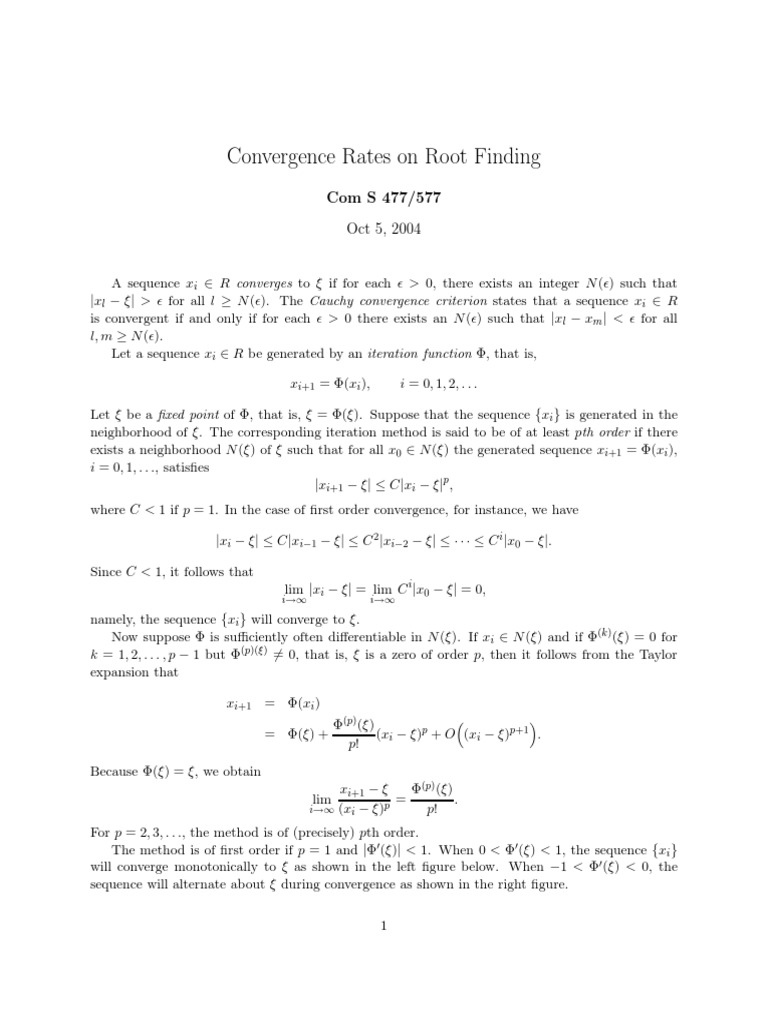 Convergence Rates On Root Finding: Com S 477/577 Oct 5, 2004 | PDF ...