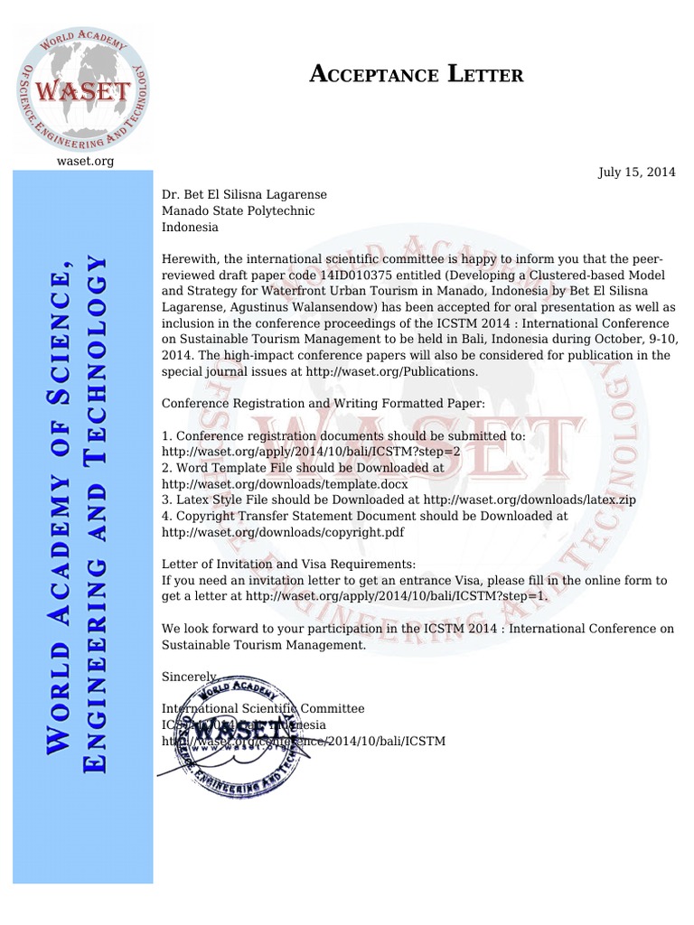 Acceptance Letter PDF | PDF | Intellectual Works | Computing And ...