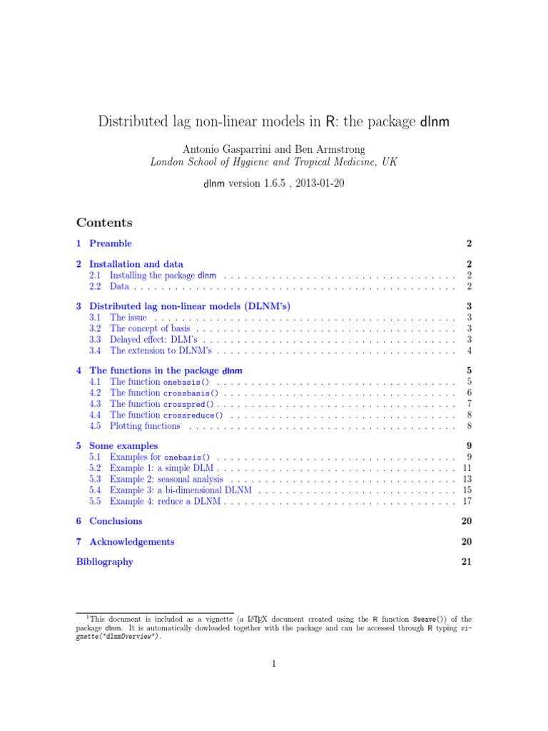 Distributed Lag Non-Linear Models in R | PDF | Basis (Linear Algebra ...