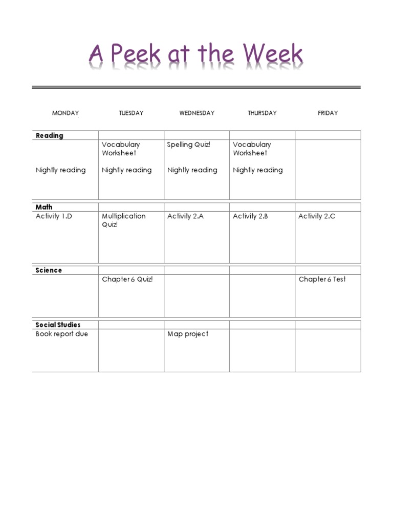 Weekly Homework Schedule | PDF