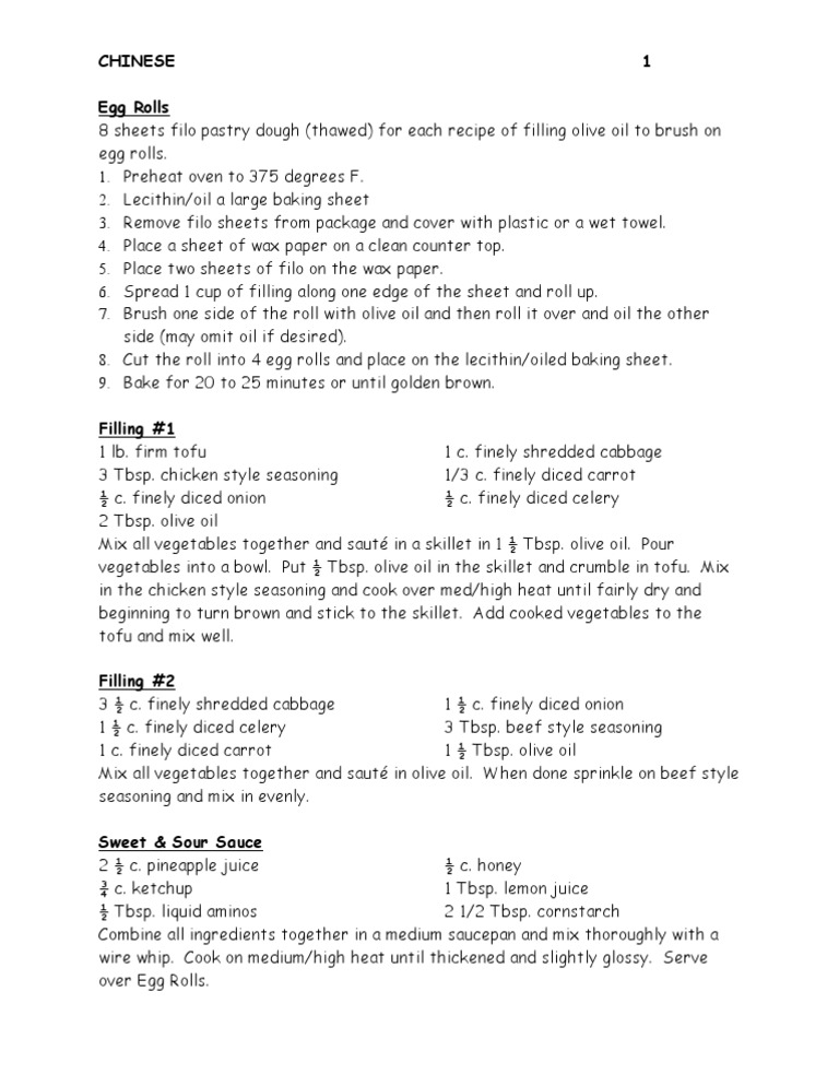 Baked Egg Rolls With Two Fillings Pdf Home Garden Wellness