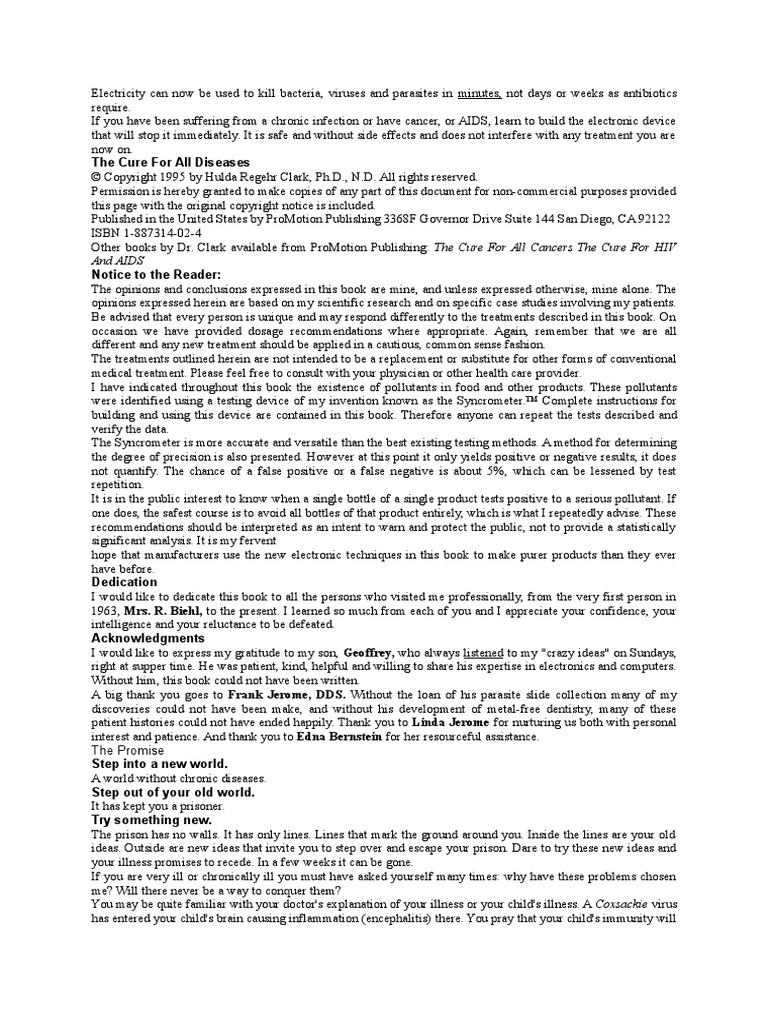 Dr. Hulda Clark - The Cure For All Diseases | PDF | Resonance | Parasitism