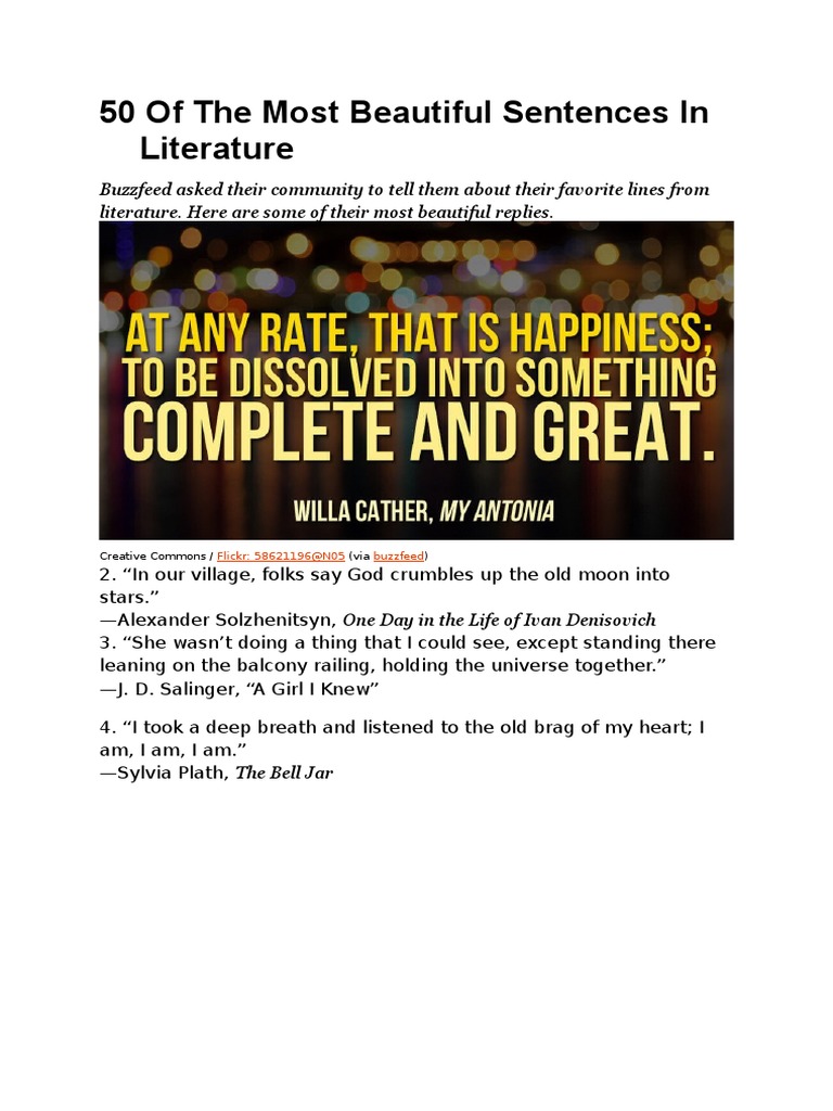 50 of The Most Beautiful Sentences in Literature | PDF | English ...
