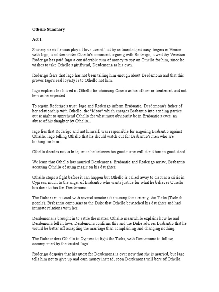 Othello Summary | PDF | Othello | Iago