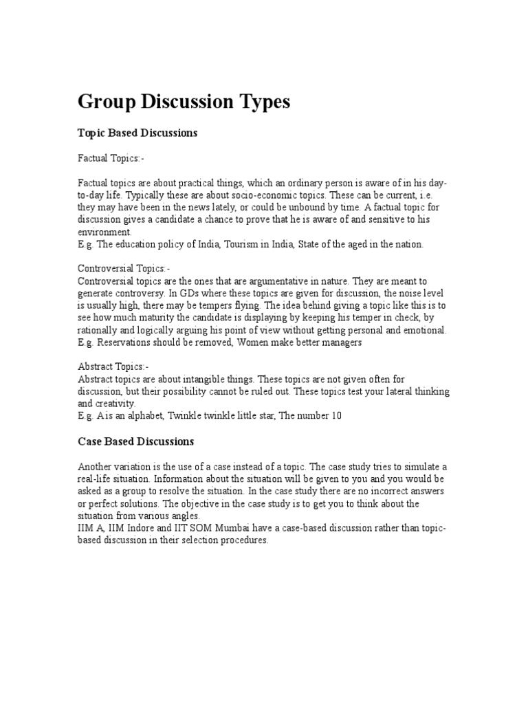 Group Discussion Types: Topic Based Discussions | PDF