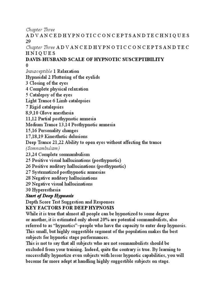 Davis-Husband Scale of Hypnotic Susceptibility: Chapter Three | PDF ...