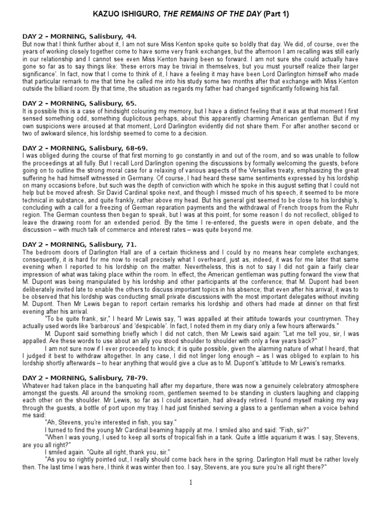 The Remains of The Day-Excerpts-1 | PDF