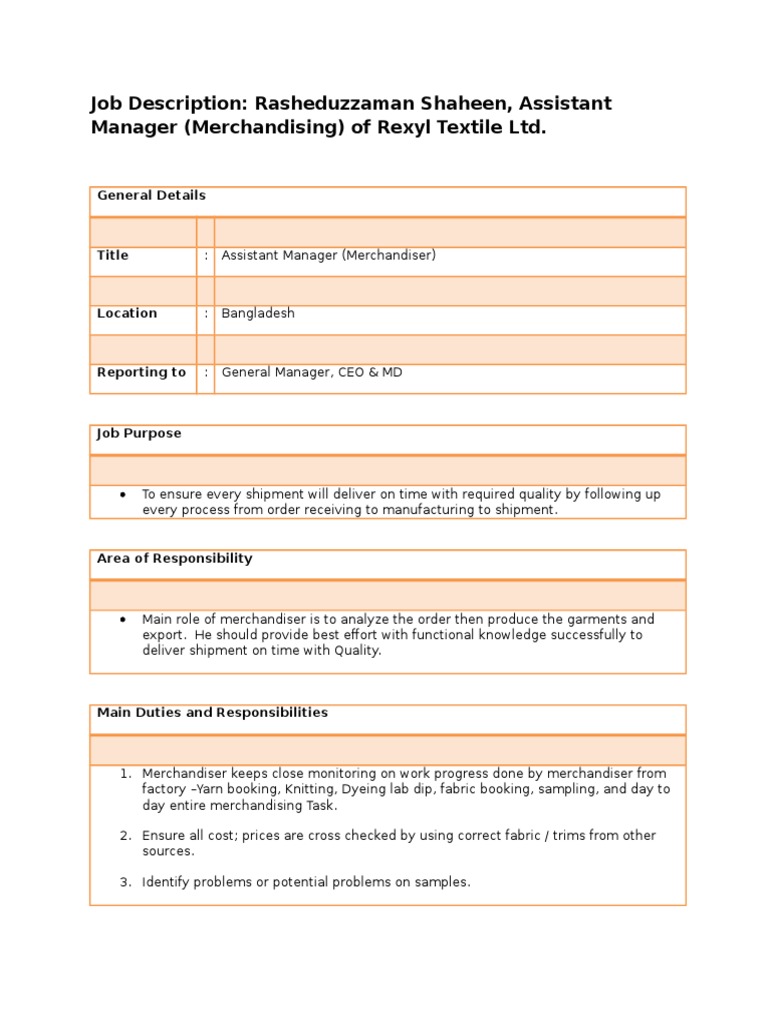 Job Description - Merchandiser | PDF | Textiles | Supply Chain