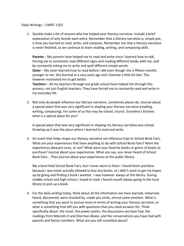 Daily Writings | PDF | Literacy | Narrative