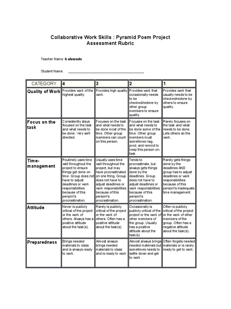 Rubric Poetry Pyramid 4th Grade | PDF | Procrastination | Professional ...