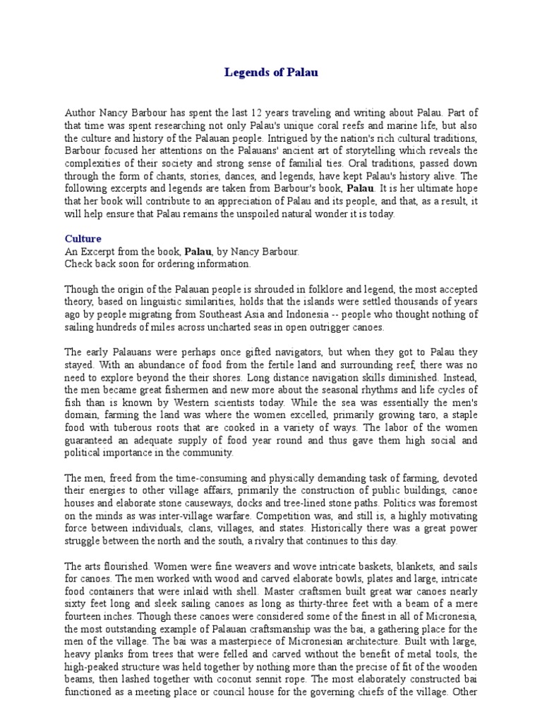 Legends of Palau | PDF | Sea | Family